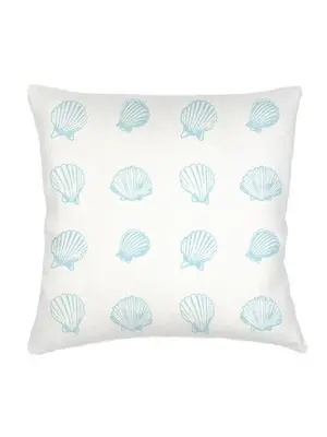 Anaya Saltwater Shell Printed Linen Euro Pillow With Down Alternative Insert - Aqua