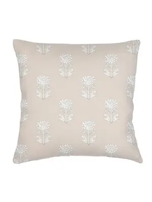 Anaya Block Print Linen Pillow With Down Alternative Insert - Beige