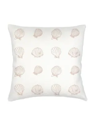 Anaya Saltwater Shell Printed Linen Pillow With Down Alternative Insert - Beige