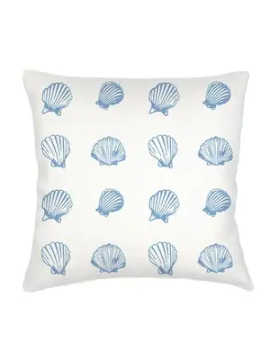 Anaya Saltwater Shell Printed Linen Pillow With Down Insert Blue