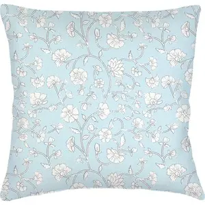 Anaya Jaipur Floral Linen Euro Pillow With Down Alternative Insert - Blue