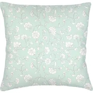 Anaya Jaipur Floral Linen Euro Pillow With Down Alternative Insert - Mint Green