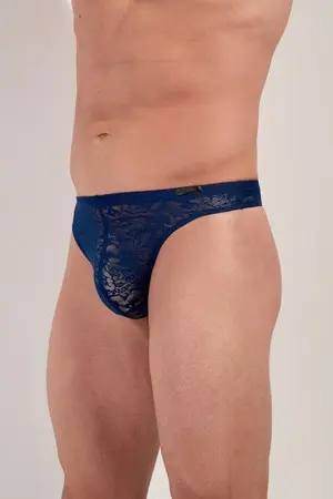 HOM Free Cut Lace Thong - Navy
