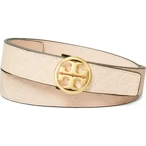 Tory Burch Tory Burch Miller Debossed T Monogram Leather Belt Pink Sea / Gold