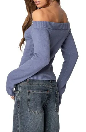 EDIKTED Elona Off-the-shoulder Knit Top - Blue
