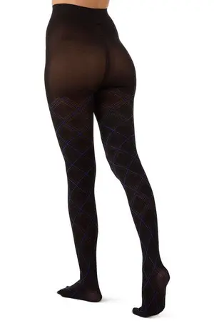MEMOI Diamond Opaque Tights - Persian Blue/ Black
