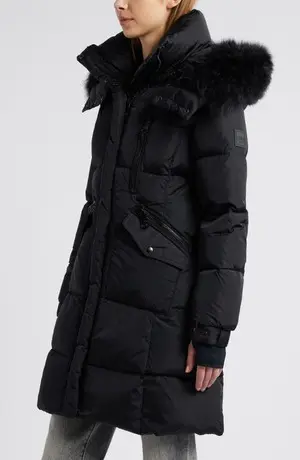Sam. Luxe Highway Down Puffer Jacket With Genuine Shearling Trim - Matte Black