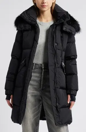 Sam. Luxe Highway Down Puffer Jacket With Genuine Shearling Trim - Matte Black