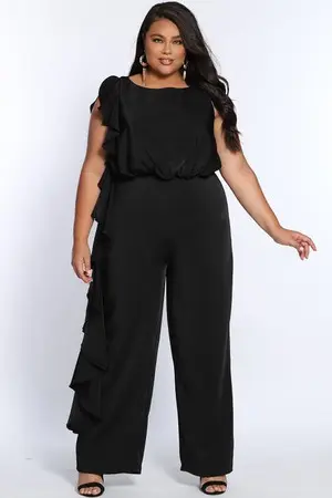 SYDNEY'S CLOSET Crepe Ruffle Jumpsuit - Black