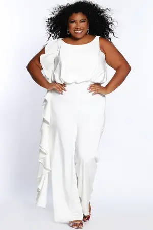 SYDNEY'S CLOSET Crepe Ruffle Jumpsuit - Ivory