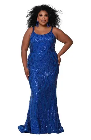 SYDNEY'S CLOSET Sequin Mermaid Evening Gown - Royal