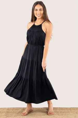 JJWINKS Bon Voyage Built-in Shelf Tiered Midi Dress