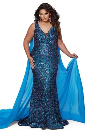 SYDNEY'S CLOSET Sequin Mermaid Gown - Fuchsia Sky