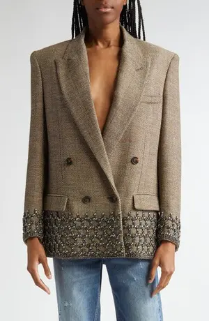 Stella McCartney Oversized Herringbone Wool Blend Blazer - Chestnut