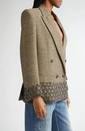 Stella McCartney Oversized Herringbone Wool Blend Blazer