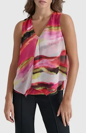 Dkny Printed Chiffon Top
