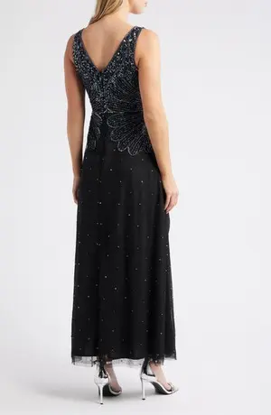 Pisarro Nights Beaded Sleeveless Chiffon Dress - Black