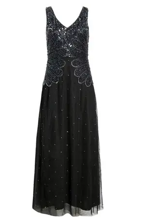 Pisarro Nights Beaded Sleeveless Chiffon Dress - Black