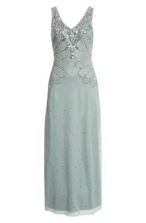 Pisarro Nights Beaded Sleeveless Chiffon Dress - Sage