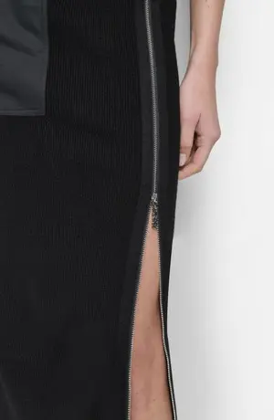 Dkny Zipper Slit Midi Sweater Skirt - Black