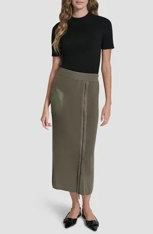 Dkny Zipper Slit Midi Sweater Skirt - City Taupe