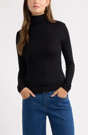 Bp. Turtleneck Ribbed Top - Black