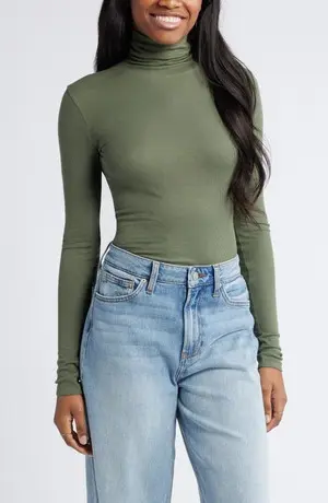 Bp. Turtleneck Ribbed Top - Green Beetle