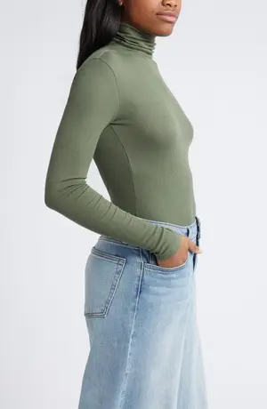 Bp. Turtleneck Ribbed Top - Green Beetle