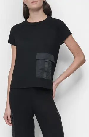 Dkny Satin Pocket Short Sleeve Sweater - Black