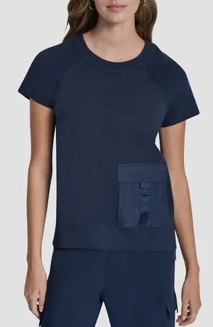 Dkny Satin Pocket Short Sleeve Sweater - Hudson Blue
