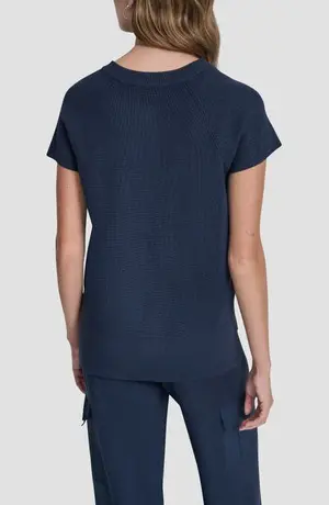 Dkny Satin Pocket Short Sleeve Sweater - Hudson Blue