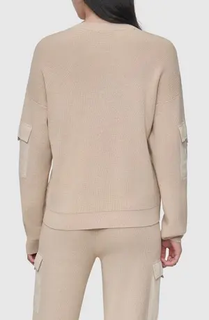 Dkny Cargo Sleeve Ribbed Sweater - Chino Khaki