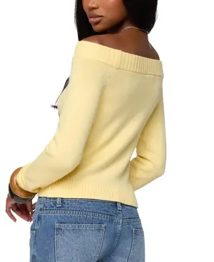 EDIKTED Elona Off-shoulder Knit Top - Yellow