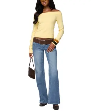 EDIKTED Elona Off-shoulder Knit Top - Yellow