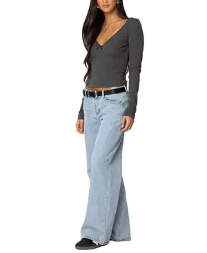 EDIKTED Adrienne Lace Trim Top - Dark Gray