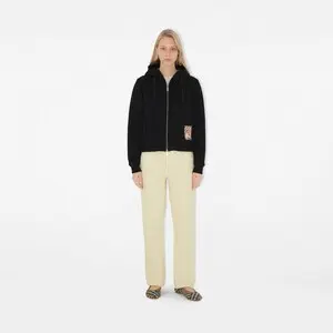 Burberry Zip Up Cotton Hoodie With Check Label - Black