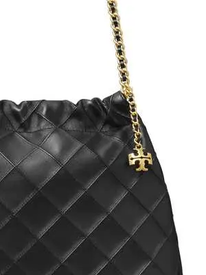 Tory Burch Fleming Diamond Quilted Leather Drawstring Tote Bag - Black