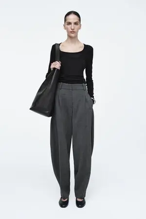 Cos Wool-blend Barrel-leg Trousers - Grey
