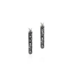 John Hardy Pave Diamond Hoop Earrings - Sterling Silver
