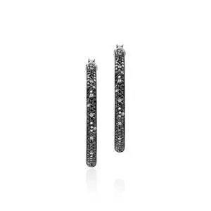 John Hardy Essentials Pave Hoop Earrings With Black And White Diamonds - Sterling Silver