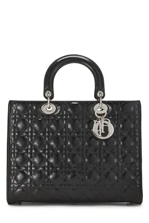 DIOR Cannage Quilted Patent Leather Lady Dior Large