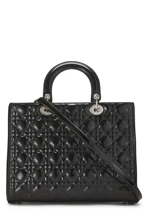 Dior Cannage Quilted Patent Leather Lady - Black