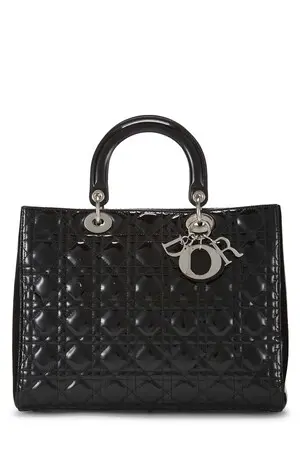 DIOR Cannage Quilted Patent Leather Lady Dior Large