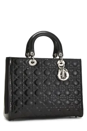 Dior Cannage Quilted Patent Leather Lady - Black