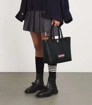 Thom Browne Small Leather Tote Bag - Black