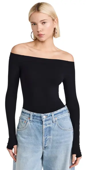 Black Off Shoulder Bodysuits