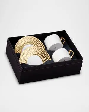 L & APOS;OBJET Aegean 24k Tea Cups & Saucers, Set Of 2 - Gold