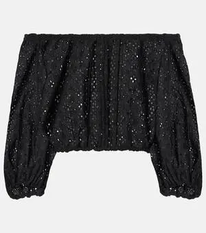 Poupette St Barth Off-shoulder Cotton Crop Top