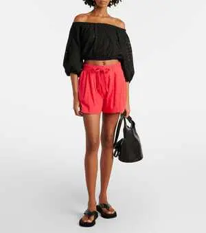 Poupette St Barth Off-shoulder Cotton Crop Top