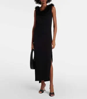 Coperni Boa Feather-trimmed Maxi Dress